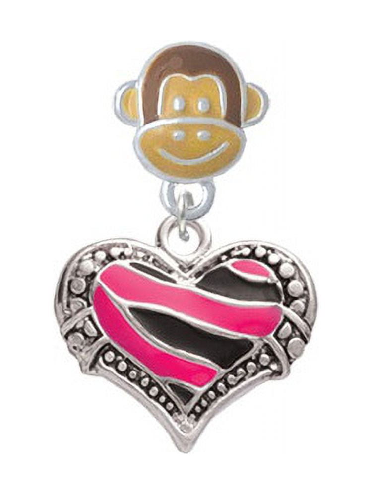 Hot Pink Tiger Print Heart - Monkey Face Charm Bead - Walmart.com