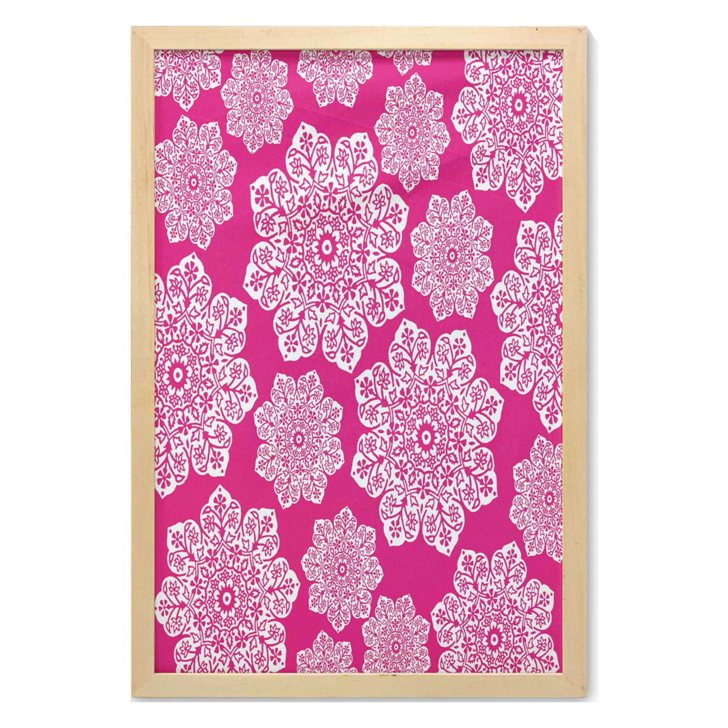 Hot Pink Wall Art with Frame, White Floral Design Ornate Mandala ...