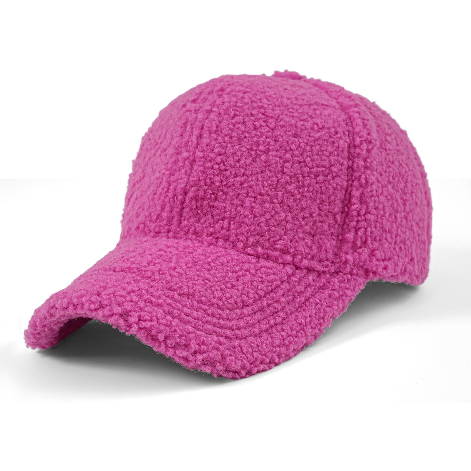 Hot Pink Winter Hat Women Solid Color Lamb Fleece Baseball Cap Outdoor ...