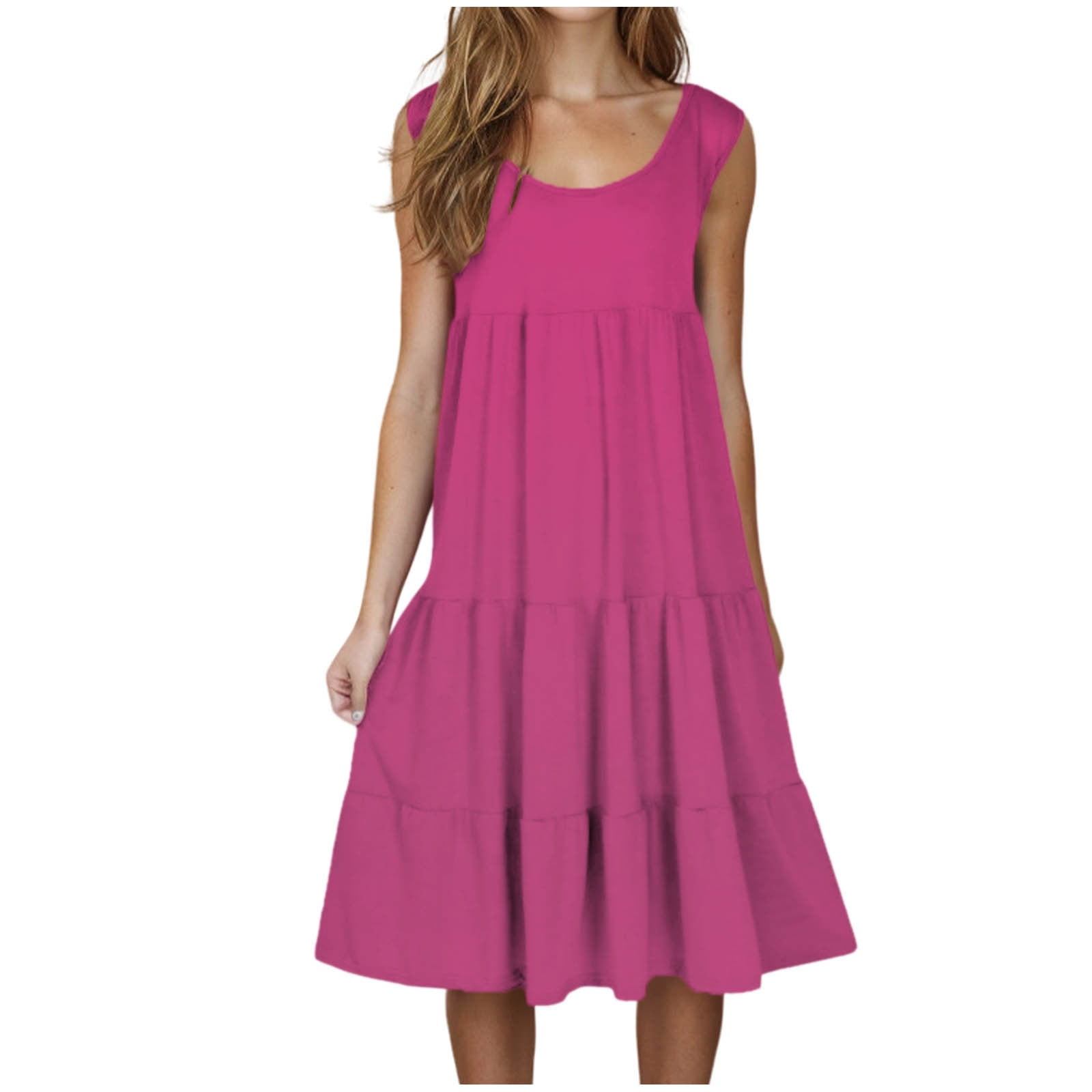 Hot Pink Women Basic Midi Knee High Dresses Loose Fit Dresses for Women ...