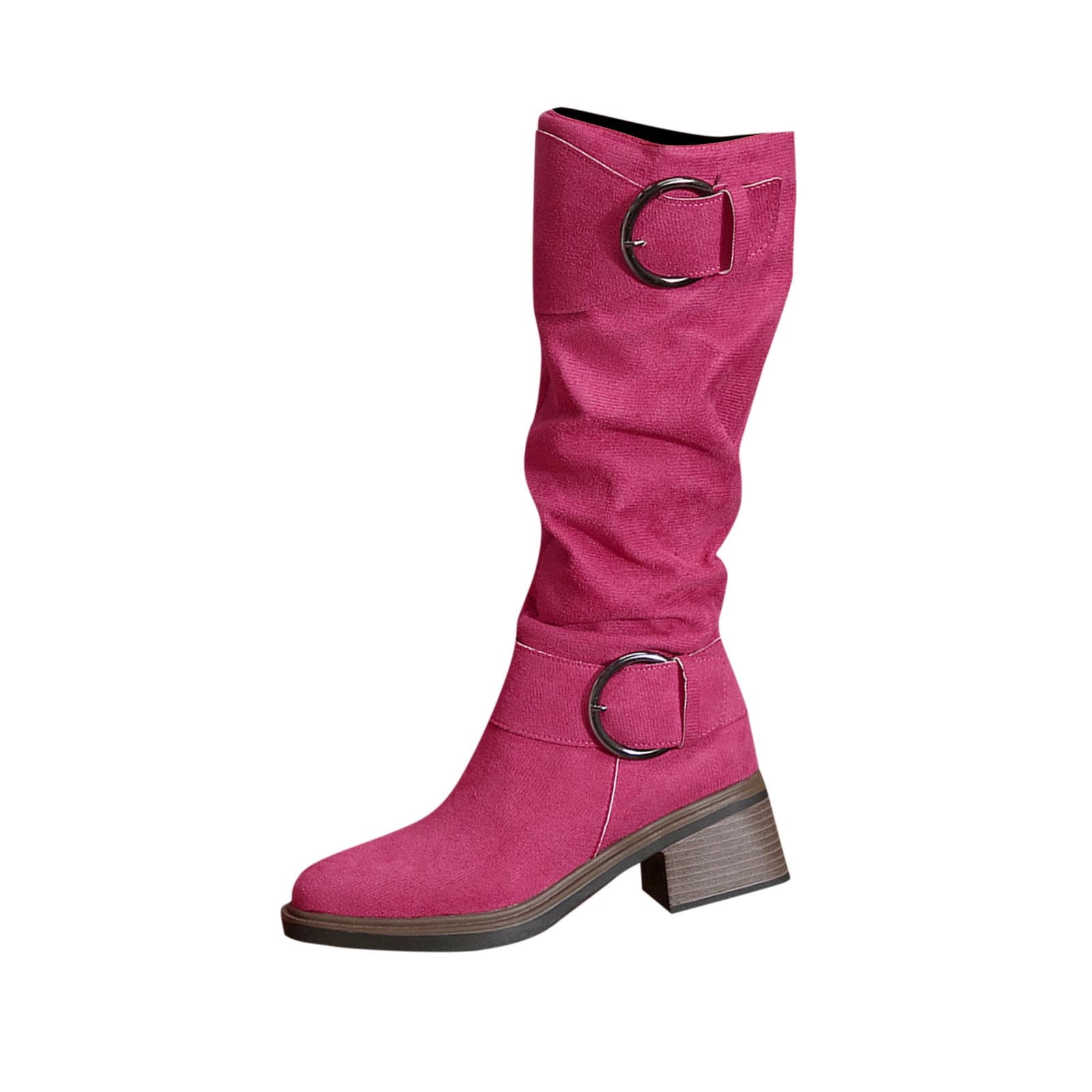 Hot Pink Women'S Trendy Mid Calf Boots Casual Style With Multiple ...