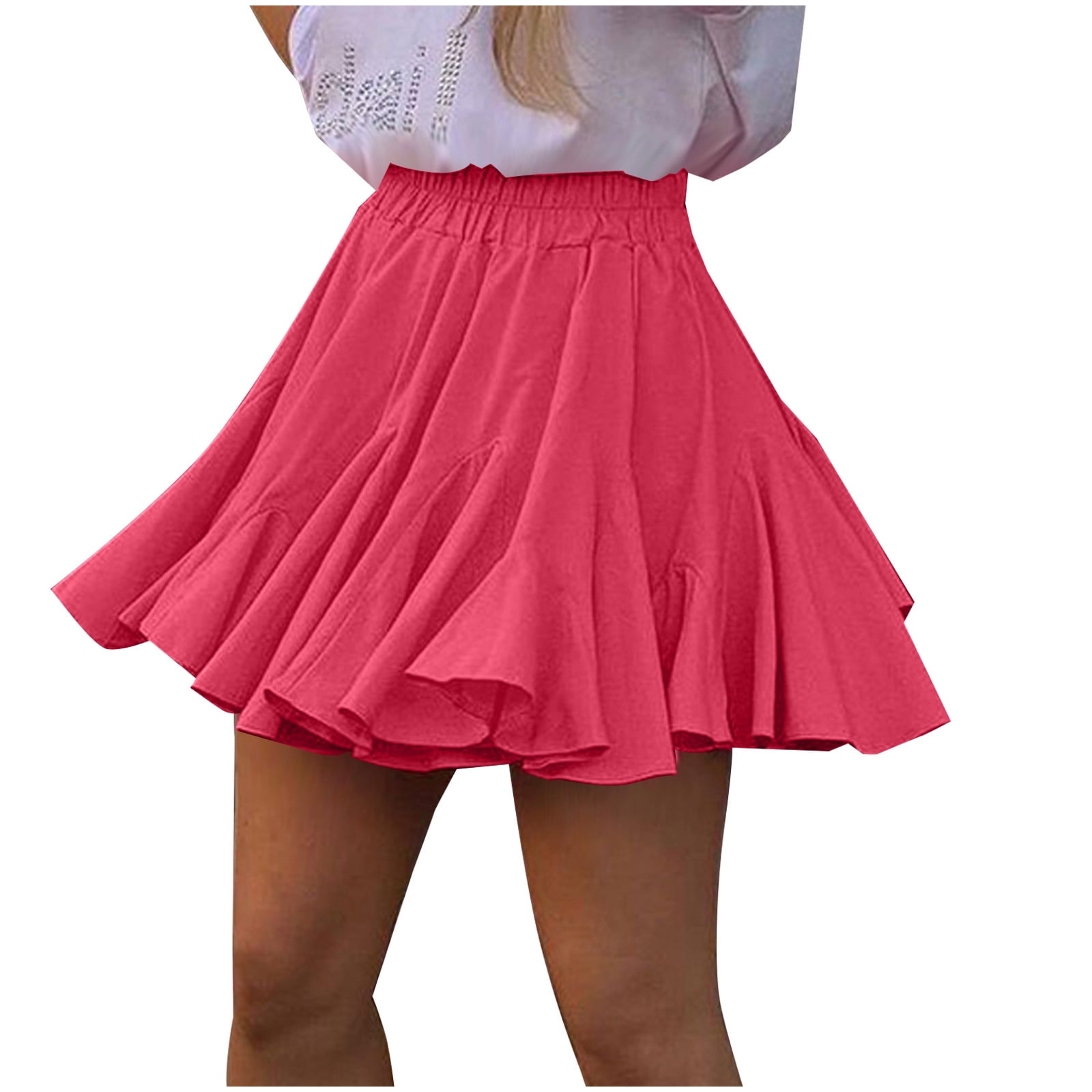 Hot Pink Womens Brunch Skirts for Ladies Mini Little Pleated Plain ...