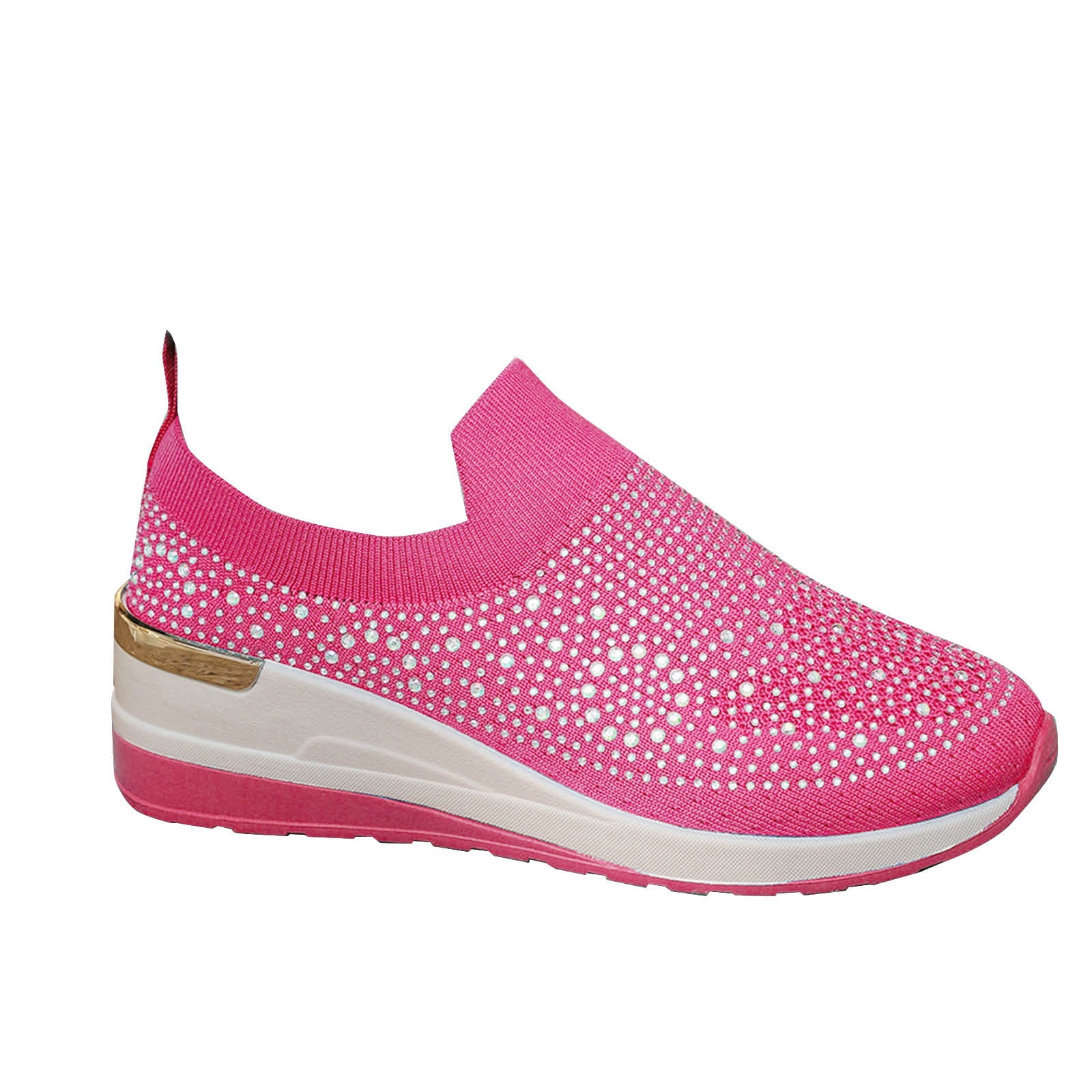 Hot Pink Womens Casual Shoes With Thick Sole And Rhinestone For Leisure ...