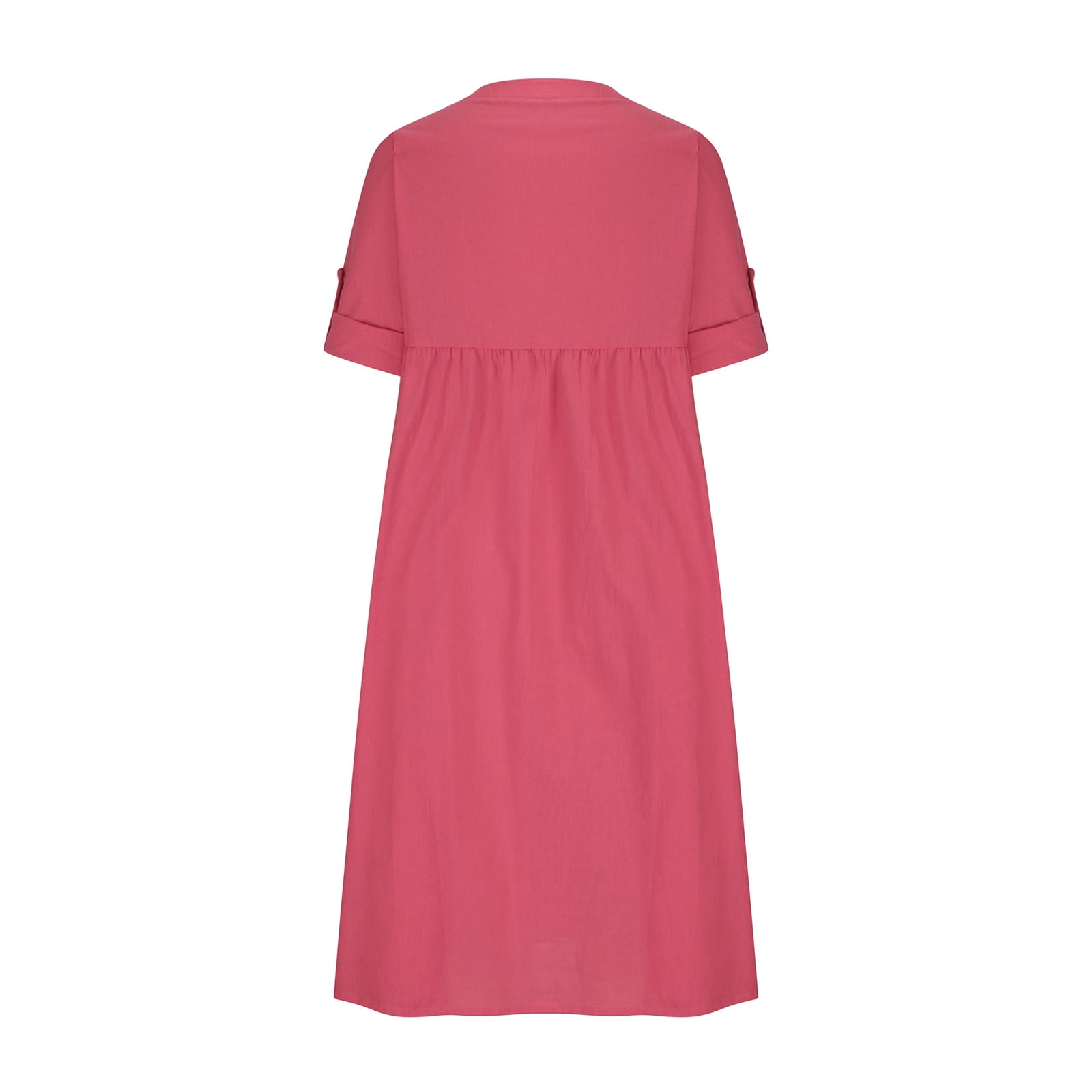 Hot Pink Womens Loose Fit High Neck Faux Linen Dresses for Ladies Long ...