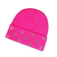 Hot Pink Womens Winter Knitted Beanie Hat Patterned Curled Edgeless ...