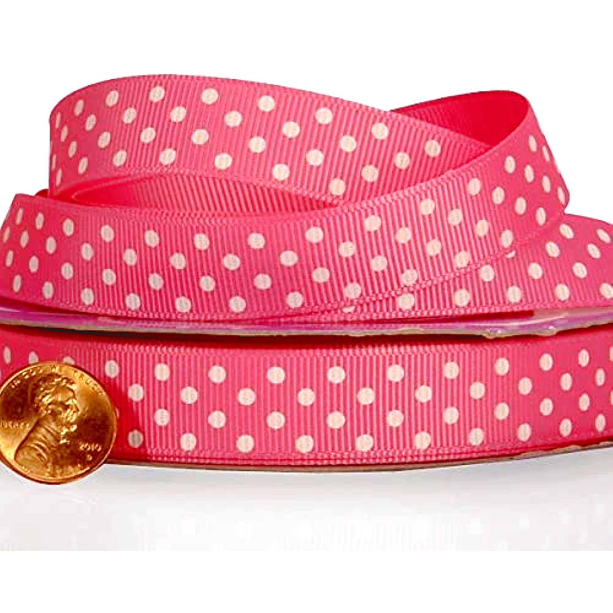 Hot Pink and White Polka Dots Grosgrain Ribbon - 5/8" Wide X 25 Yards ...