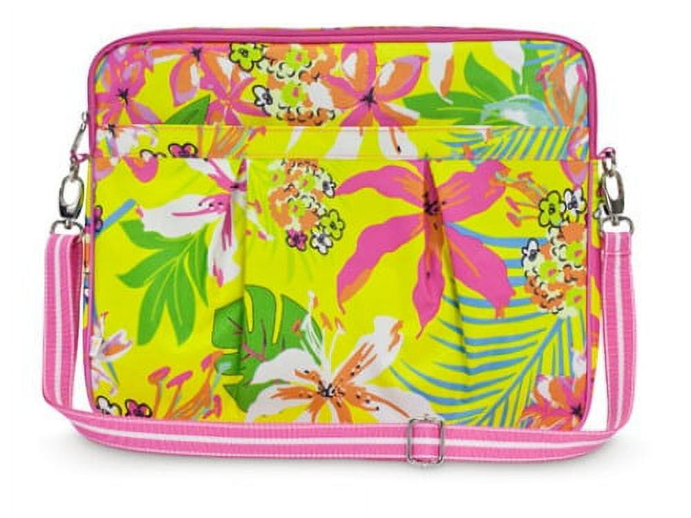 Hot Pink and Yellow Tropical Flowers Large Laptop or Tablet Carrying ...