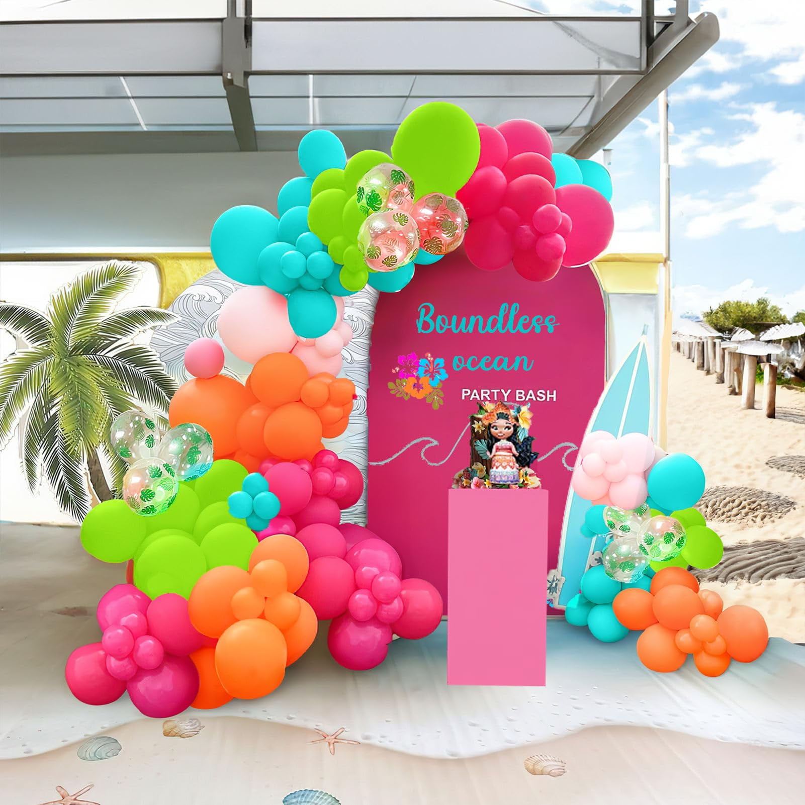 Hot Pink blue orange IFF17 and green balloons with Palm Leaves Balloons ...