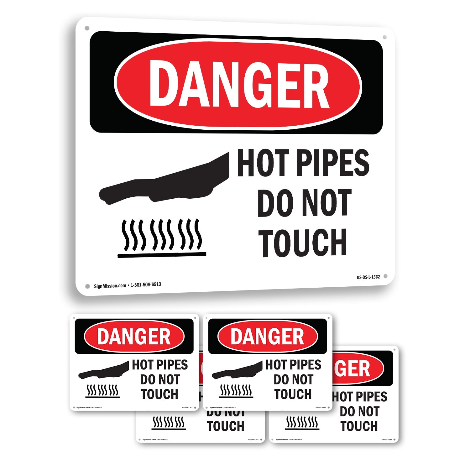 Hot Pipes Do Not Touch OSHA Danger Aluminum Sign 10 Inch x 7 Inch - 5 ...