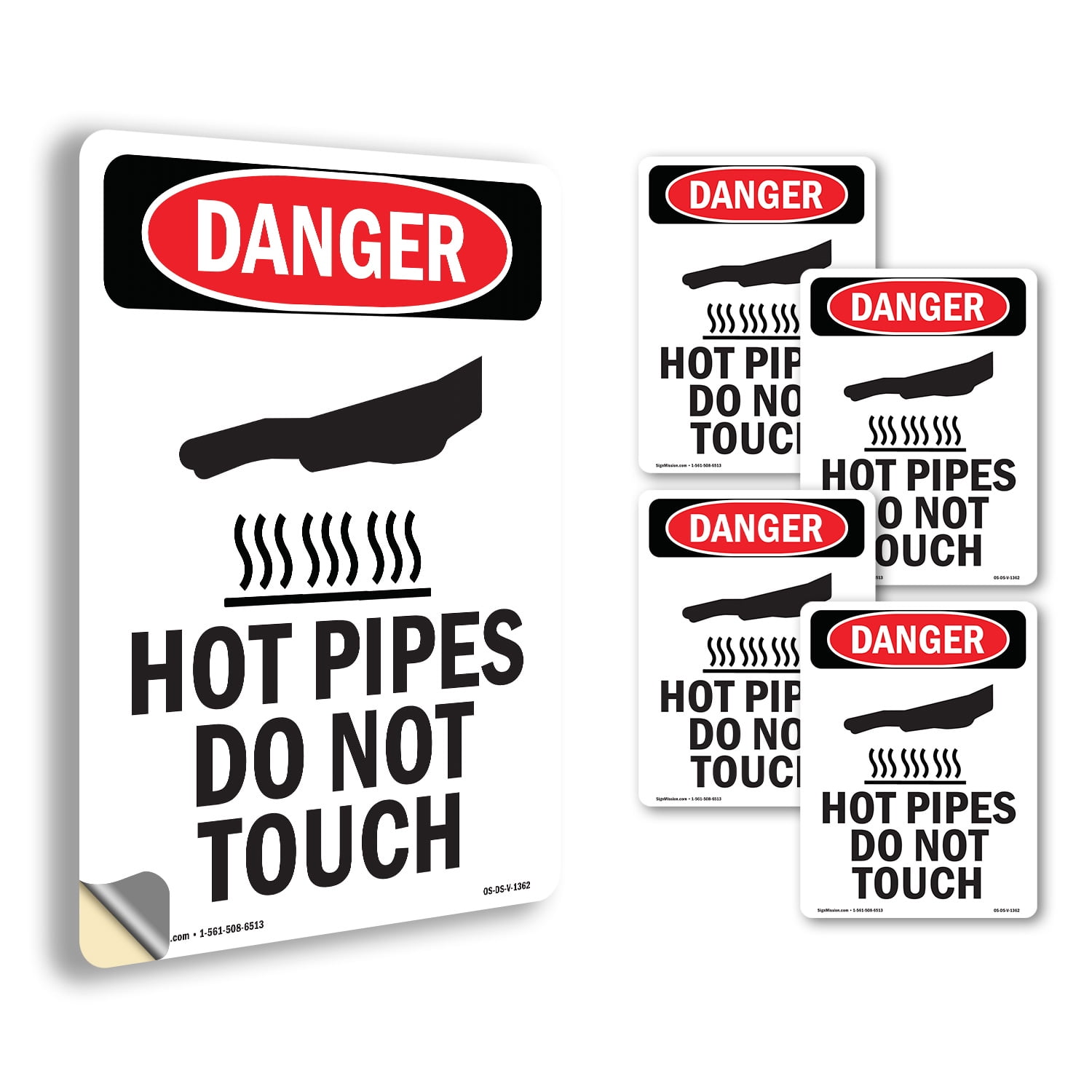 Hot Pipes Do Not Touch OSHA Danger Vinyl Decal Label 18 Inch x 12 Inch ...