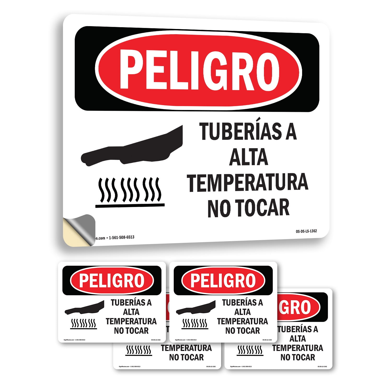 Hot Pipes Do Not Touch Spanish OSHA Danger Vinyl Decal Label 10 Inch x ...