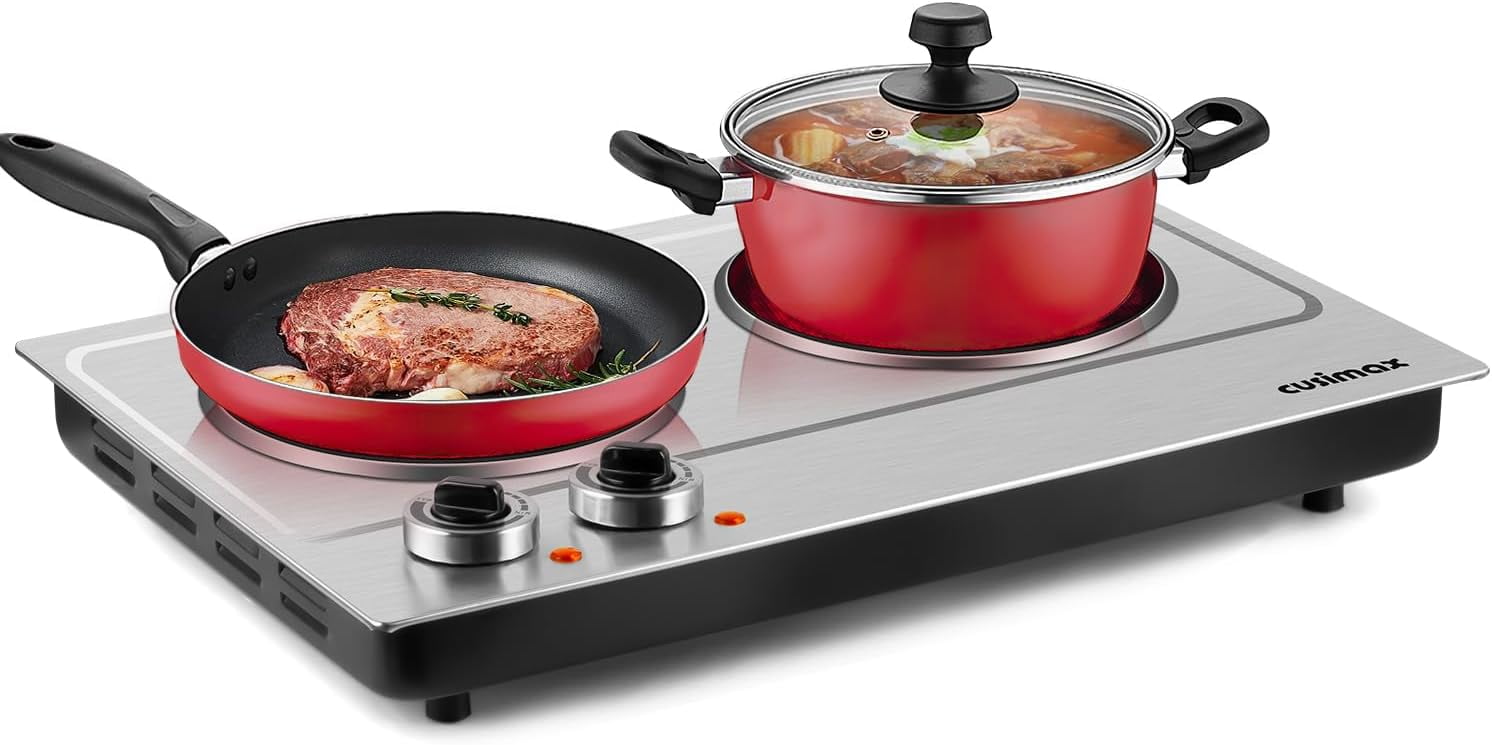 Hot Plate, 1800W Double Burners, Infrared Cooktop, Electric Ceramic Hot ...