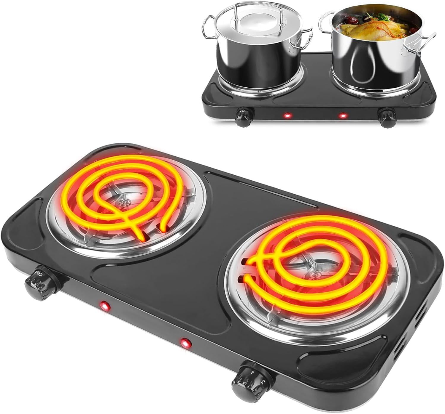 Hot Plate, Double Burner, 2000W Portable Electric Stove for Cooking ...