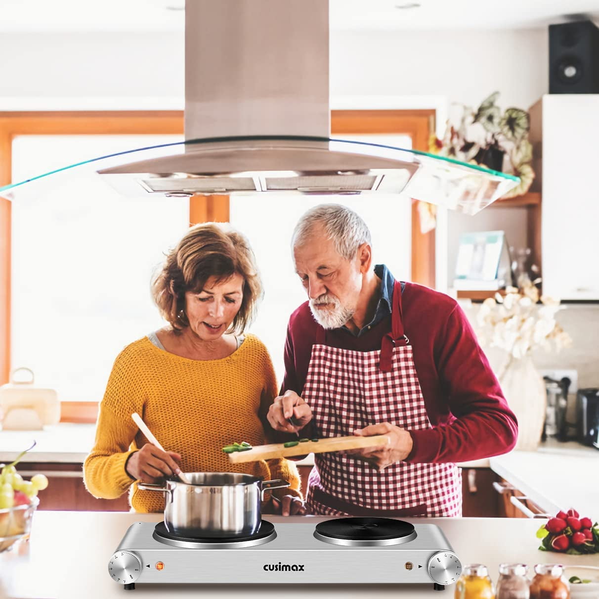 Hot Plate, Electric Double Burner, 1800W Cast Iron Countertop Cooktop ...