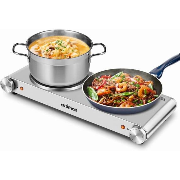 Hot Plate, Electric Double Burner, 1800W Cast Iron Countertop Cooktop ...