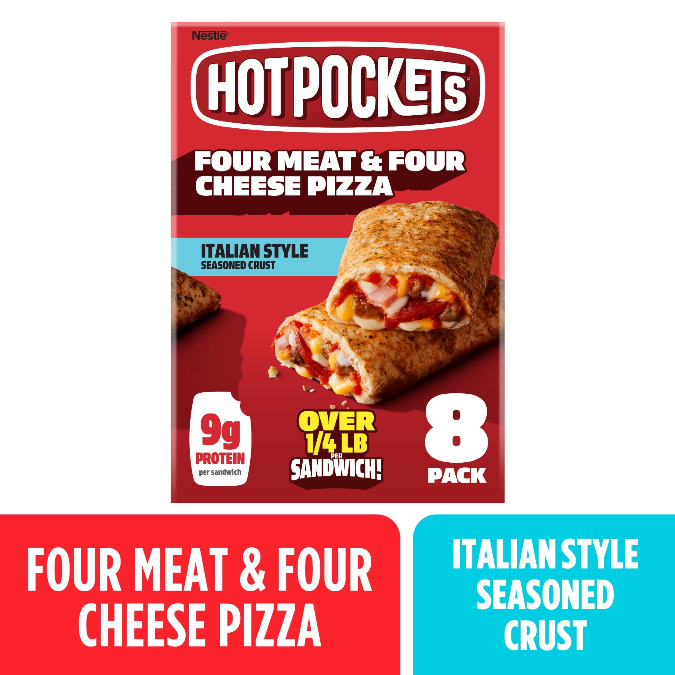 Hot Pockets Four Meat, Four Cheese Pizza Sandwich Snacks, 34 oz, 8 Pack ...