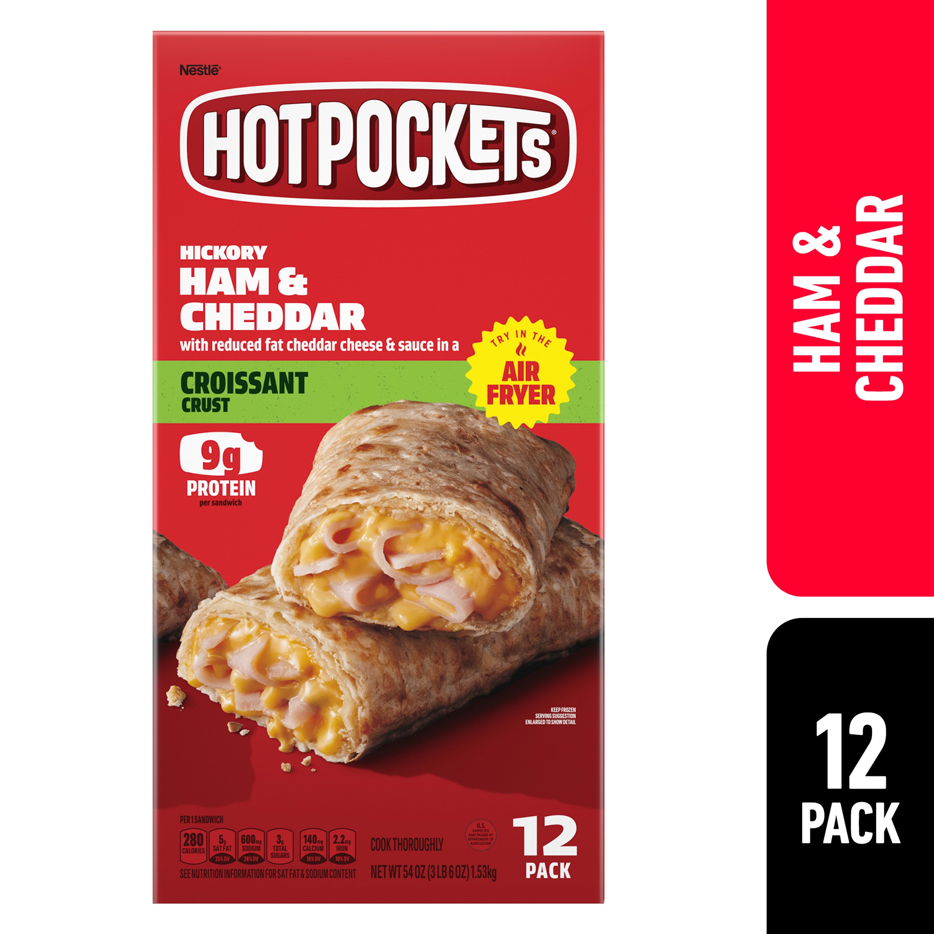 Hot Pockets Frozen Snacks, Ham and Cheddar Croissant Crust, 12 Regular ...