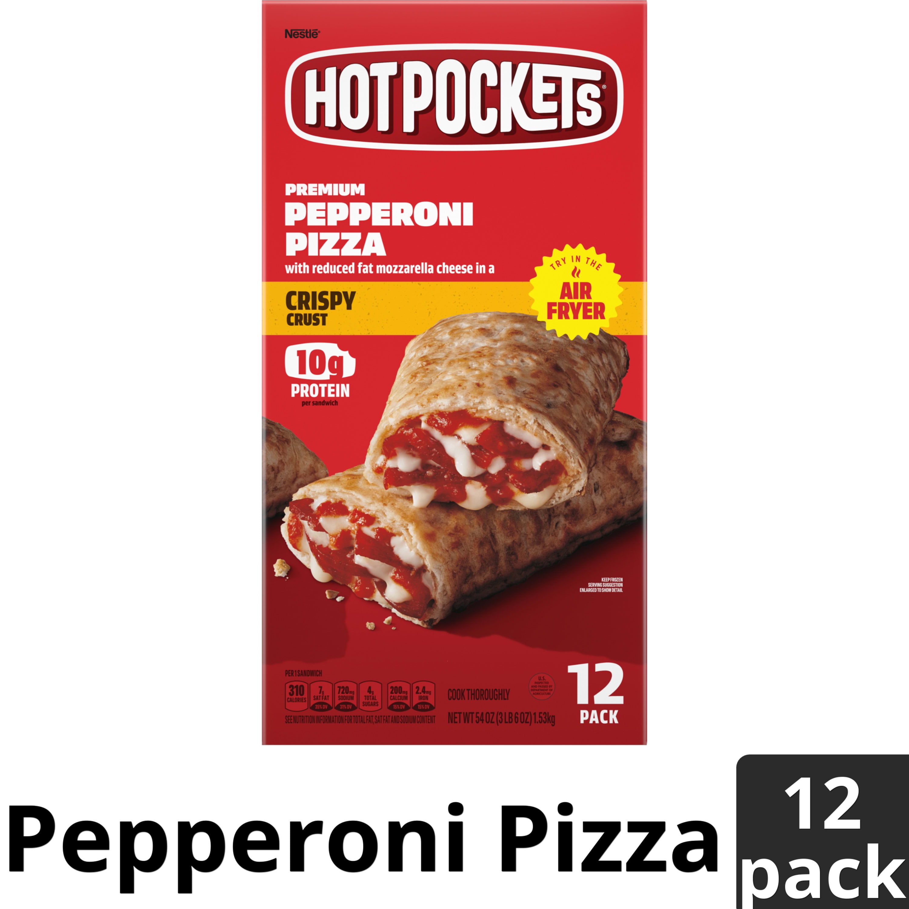 Hot Pockets Frozen Snacks, Pepperoni Pizza Crispy Crust, 12 Sandwiches ...