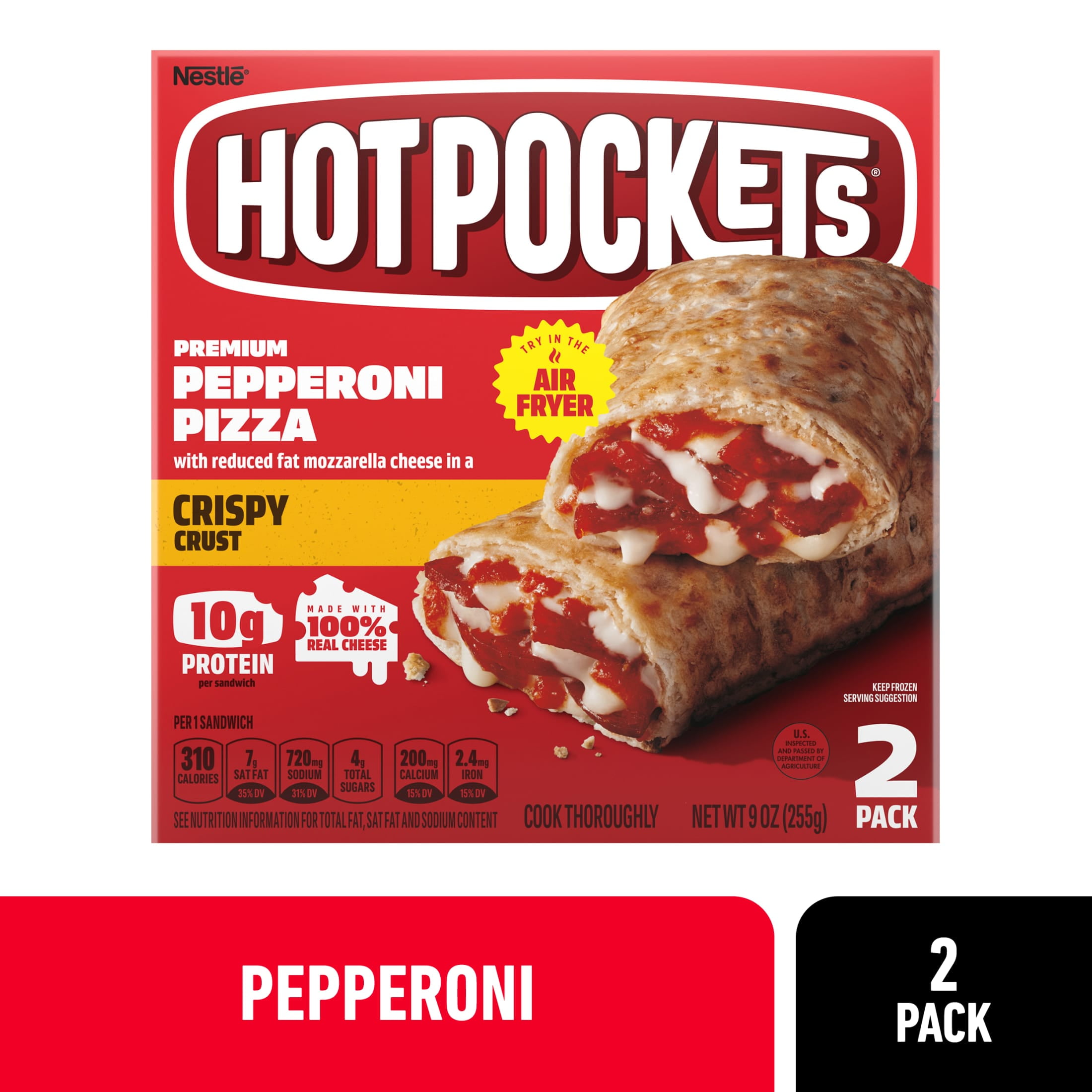 Hot Pockets Frozen Snacks, Pepperoni Pizza Crispy Crust, 2 Sandwiches ...