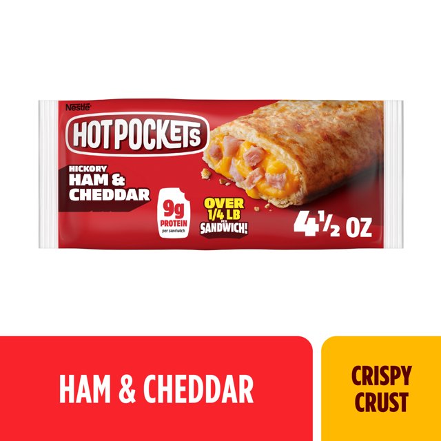 Hot Pockets Hickory Ham and Cheddar, Crispy Buttery Crust, Frozen Snack ...
