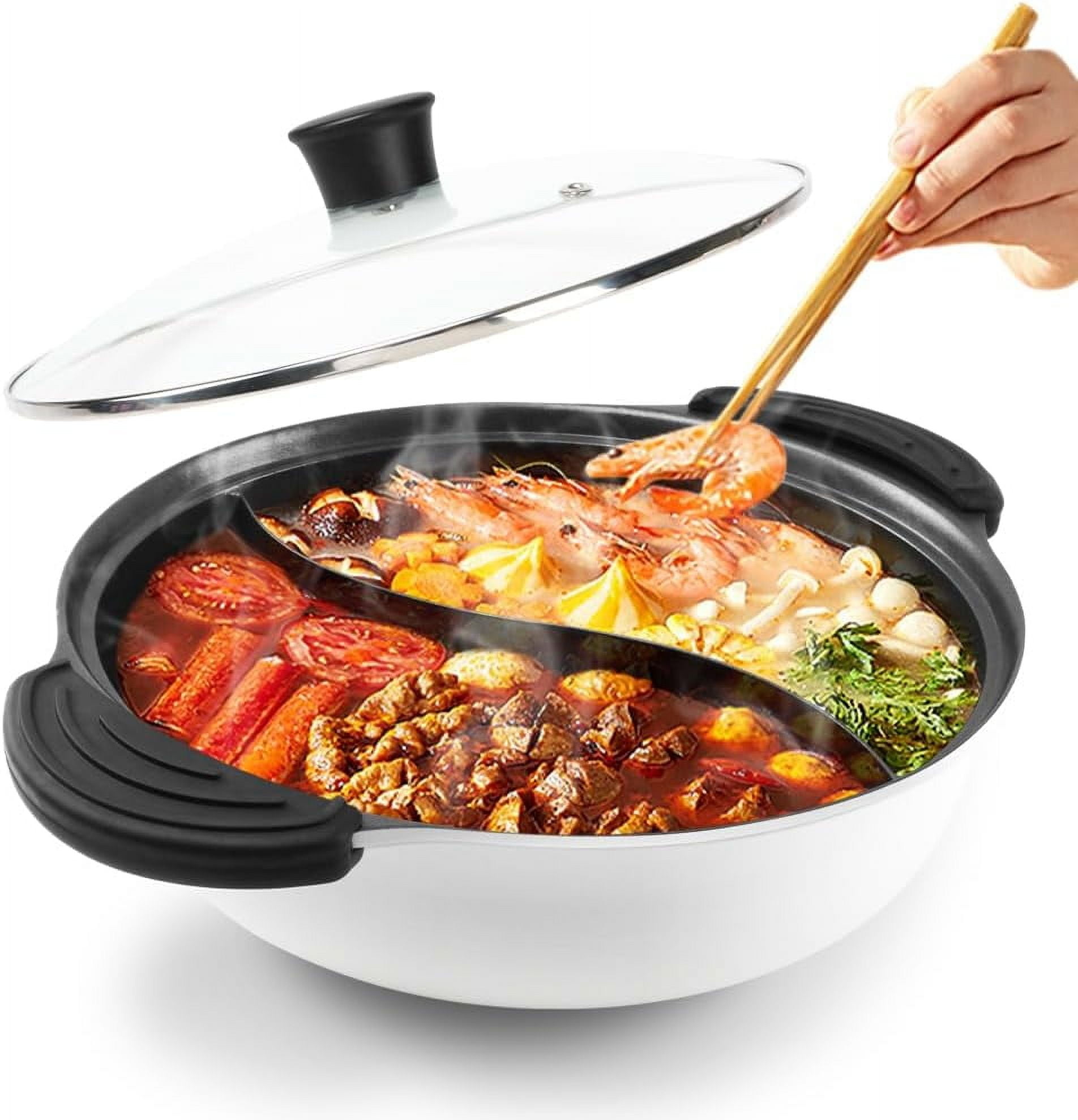 Hot Pot with Divider for Induction Cooker Dual Sided Soup Cookware Two ...