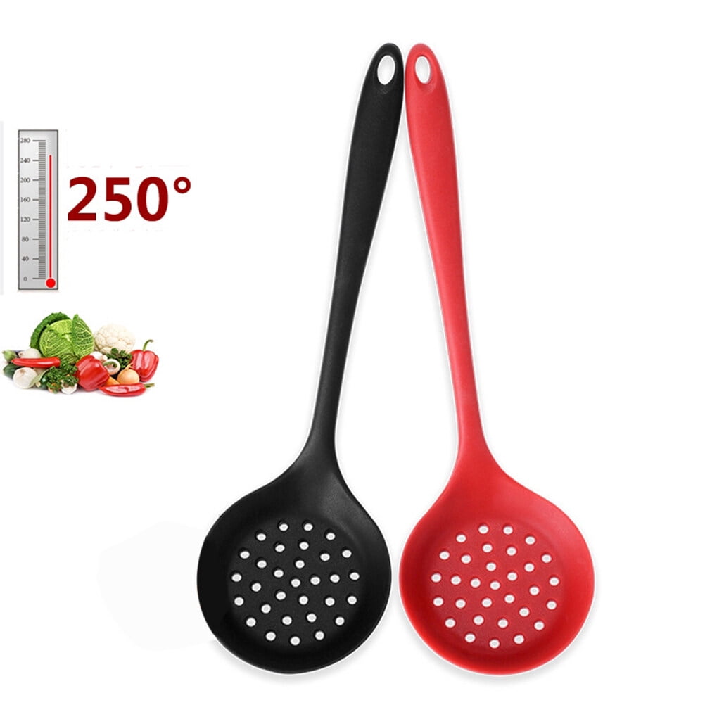 OUNONA Black Silicone Soup Colander Slotted Spoon for Cooking Use with ...
