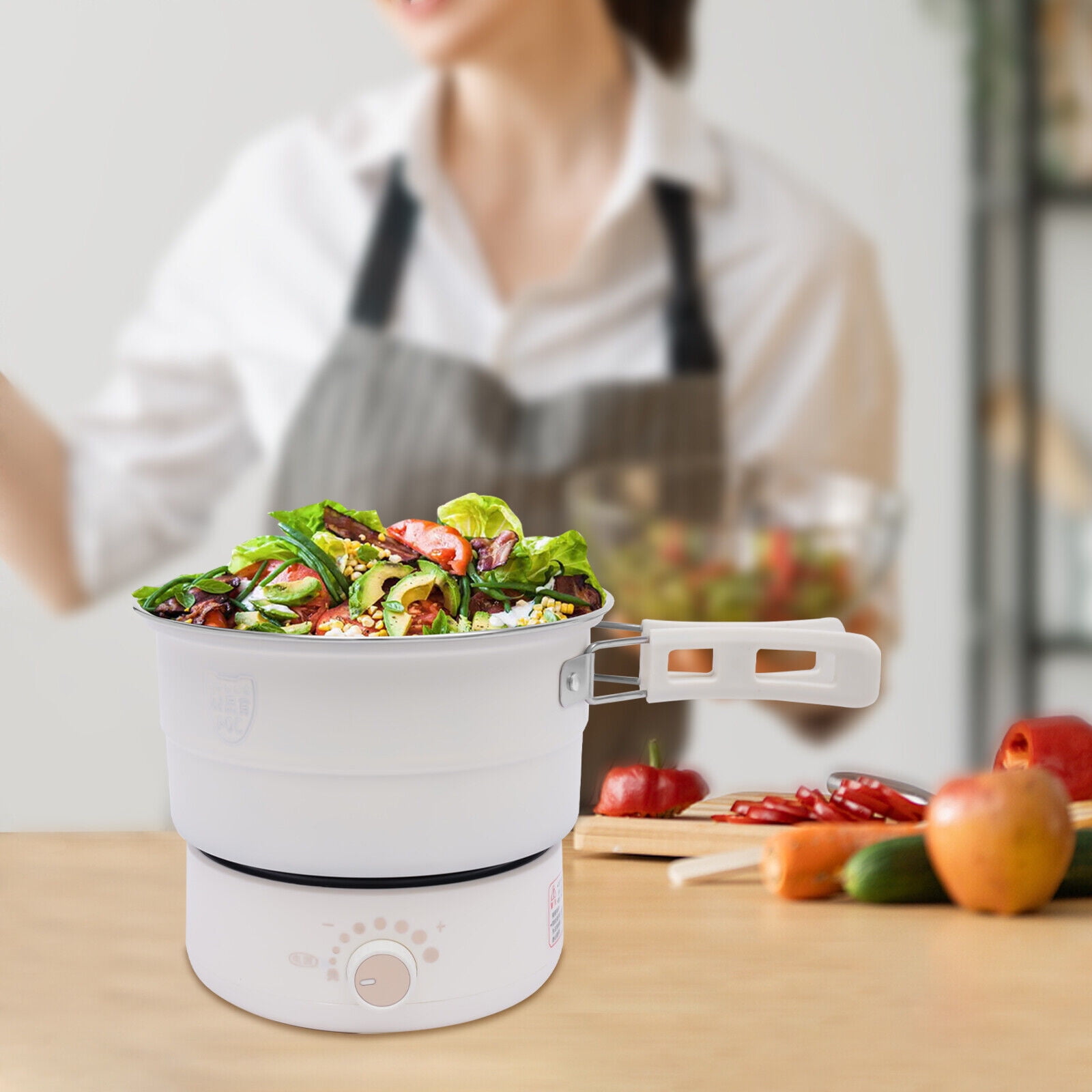 Hot Pot Electric Frying Soup Pot Steamer Cooker Portable 500W W/Lid ...