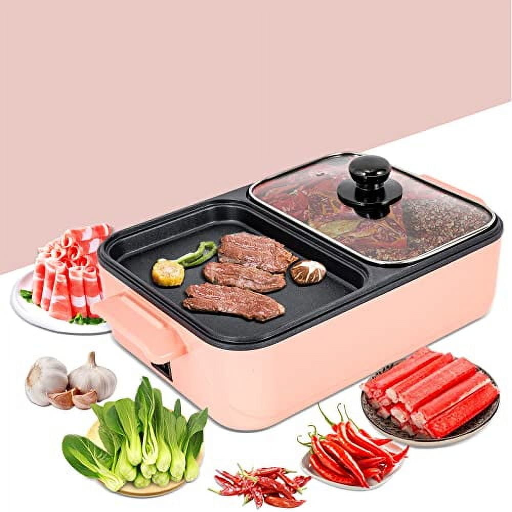 Hot Pot Electric with Grill, 2 In 1 Indoor Non-stick for Steaks, Shabu ...