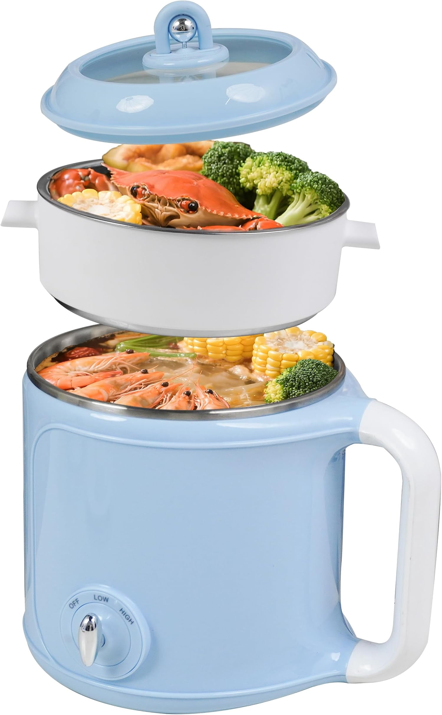 Hot Pot Electric with Steamer,2.0 L Ramen Cooker,Mini Portable Hot Pot ...