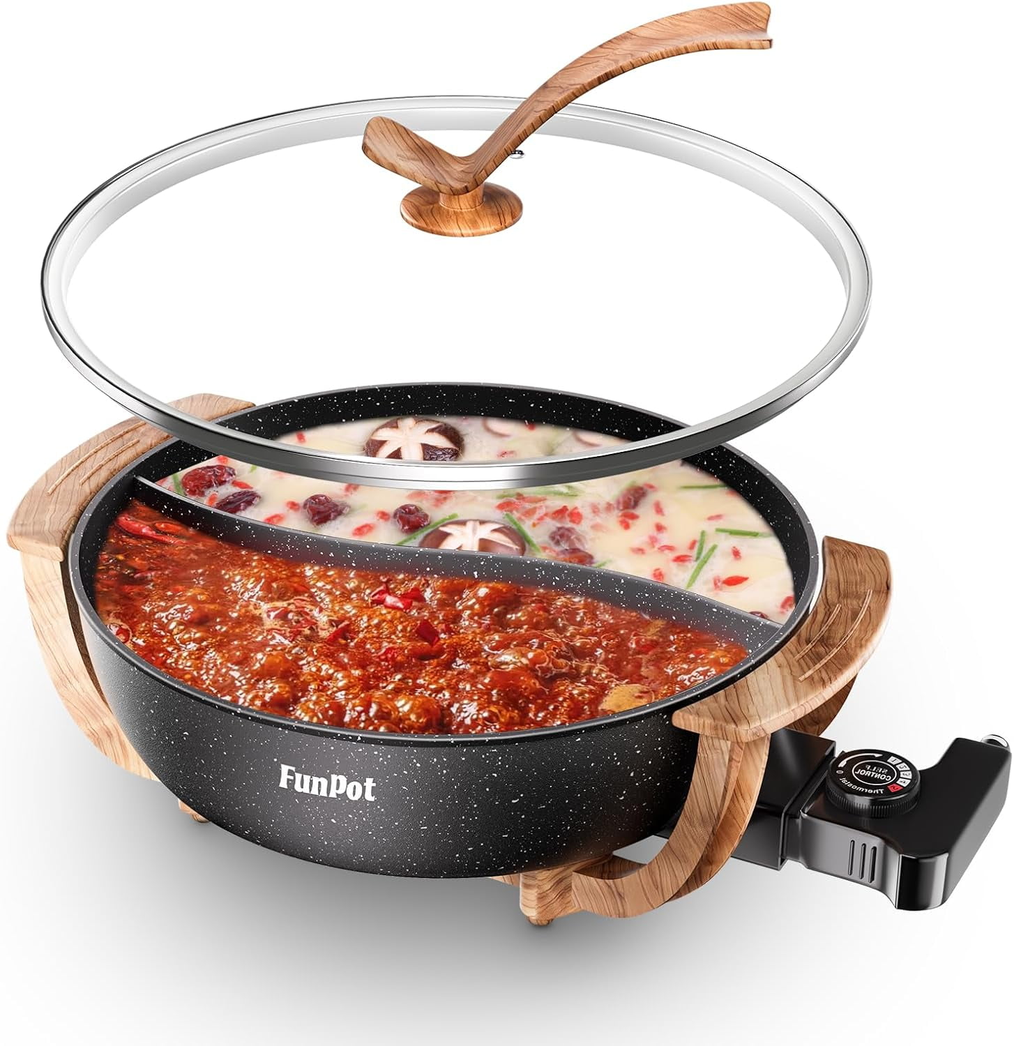 Hot Pot Electric with Divider, 6L Double-Flavor Non-stick pot ...