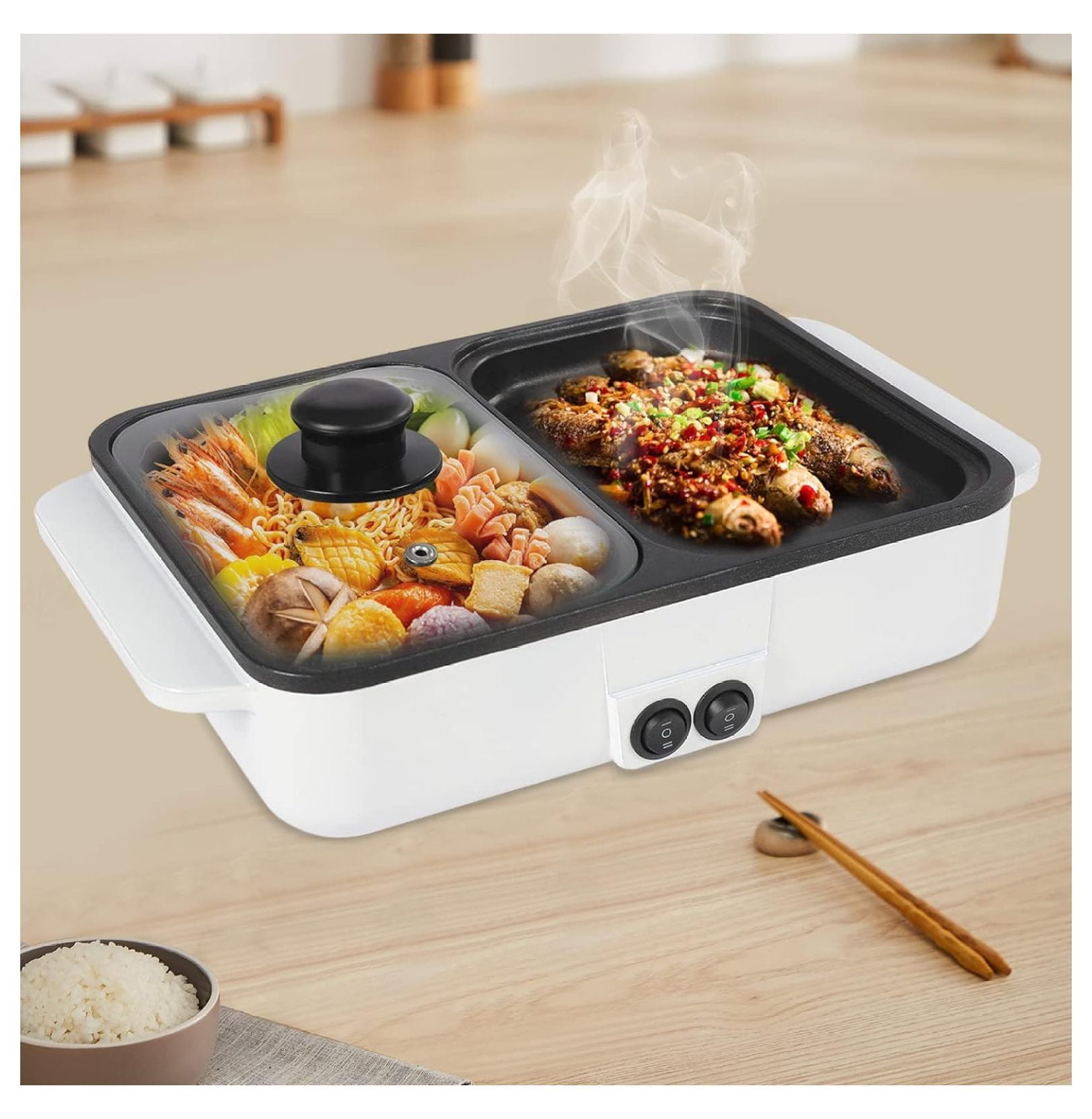 Hot Pot with Grill, 2 in 1 Indoor Non-Stick Electric Hot Pot and Frying ...
