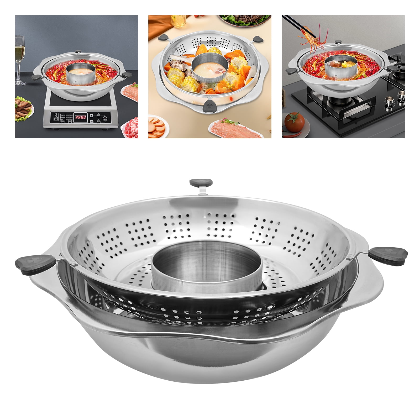 Hot Pot Lifting Two Grid Yin Yang Stainless Steel Fondue Chafing Dishes ...