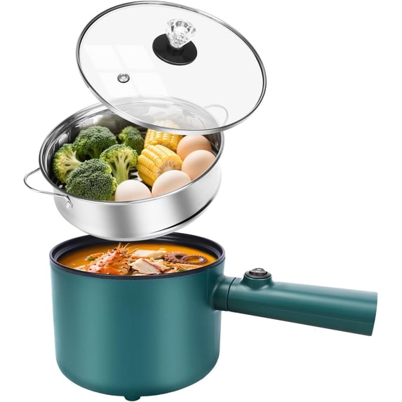 Hot Pot with Steamer, 1.8L Ramen Cooker, Portable Cooking Pot Non ...