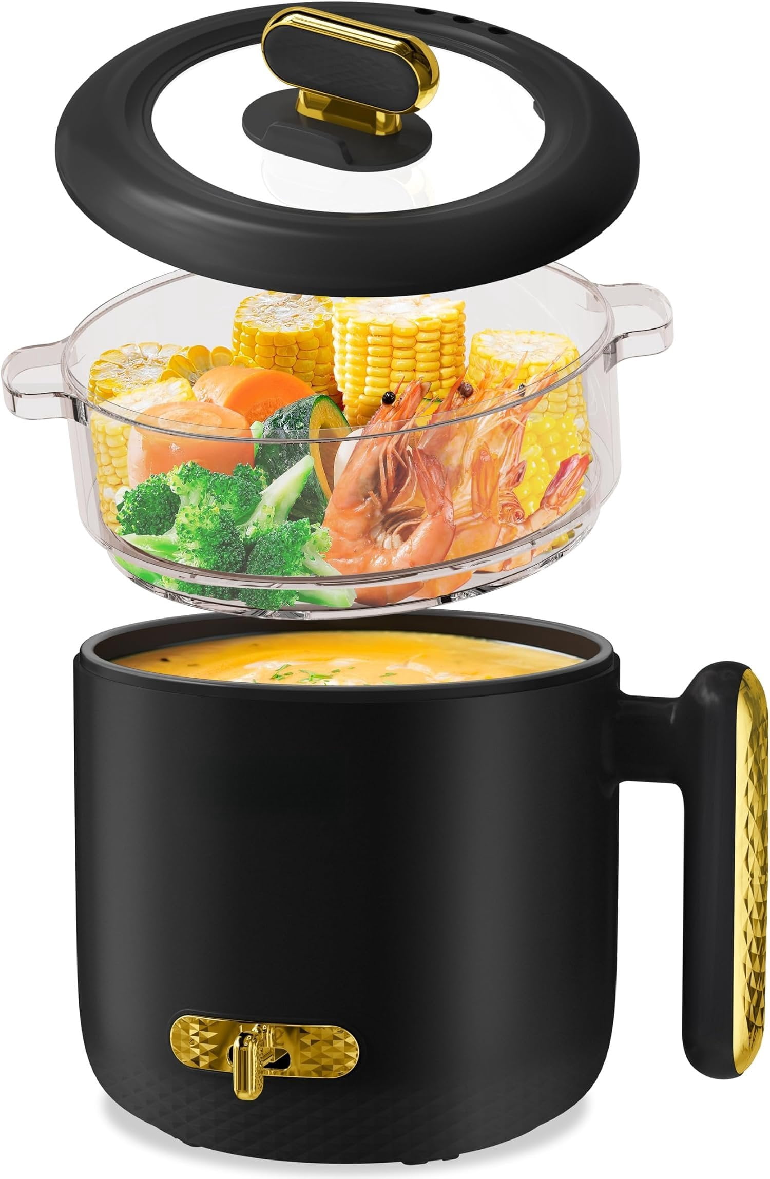 Hot Pot with Steamer, 1.8L Ramen Cooker, Portable Pot for Cooking ...