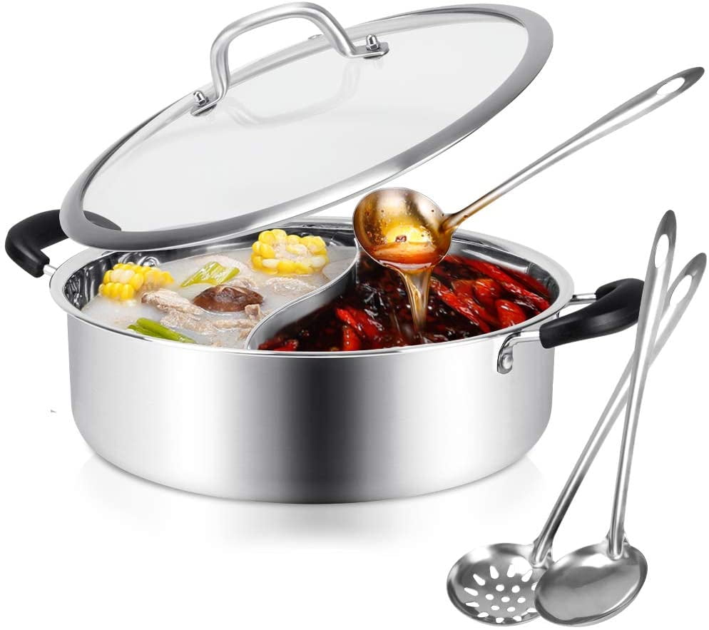 Hot Pot with Divider Stainless Steel Shabu Shabu Pot for Induction ...