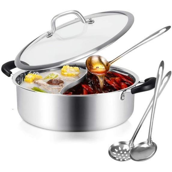 Hot Pot with Divider Stainless Steel Shabu Shabu Pot for Induction ...