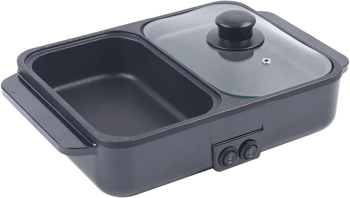 Hot Pot with Gril, 2 in 1 Indoor Non-stick Independent Dual Temperature ...