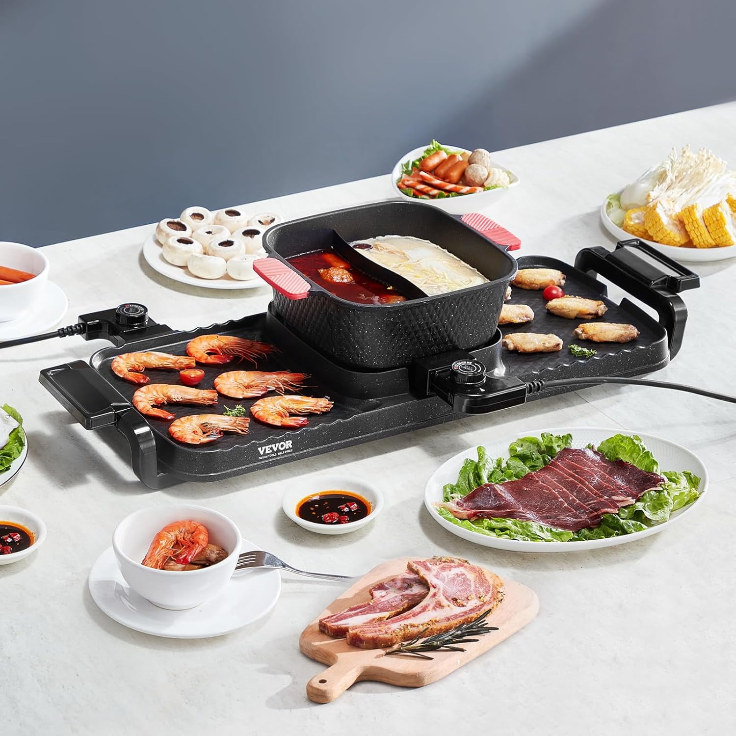 Hot Pot with Grill, 2300W 2-in-1 Electric Smokeless Grill and Hot Pot ...