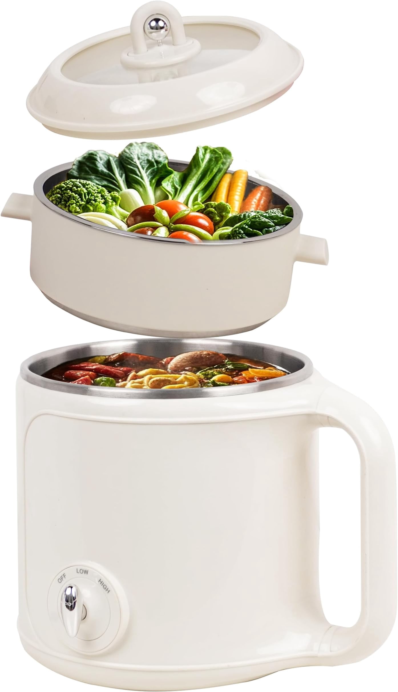 Hot Pot with Steamer: 2.0L Ramen Cooker, Multifunctional Stainless Pot ...