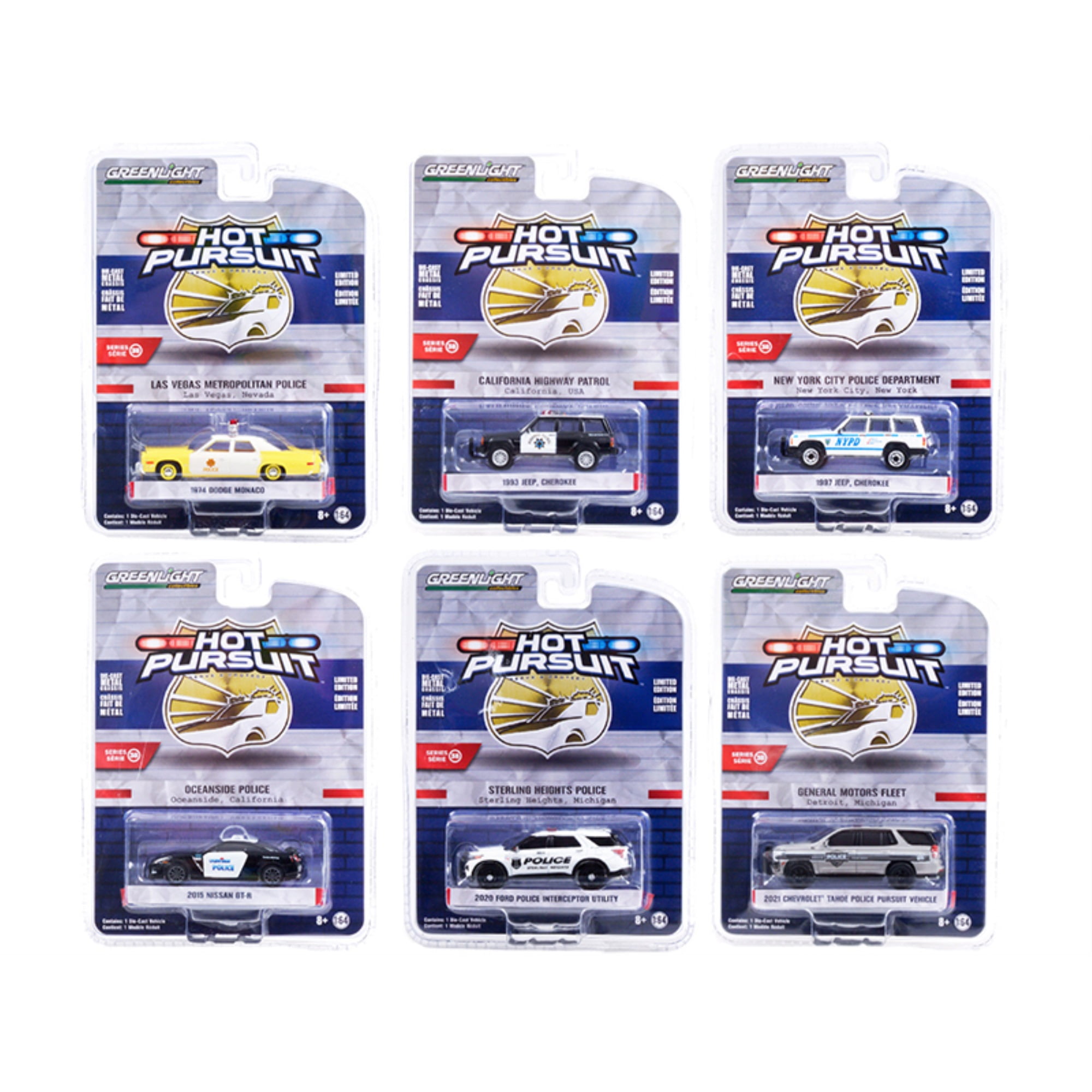 "Hot Pursuit" Set of 6 Police Cars Series 38 1/64 Diecast Model Cars by ...