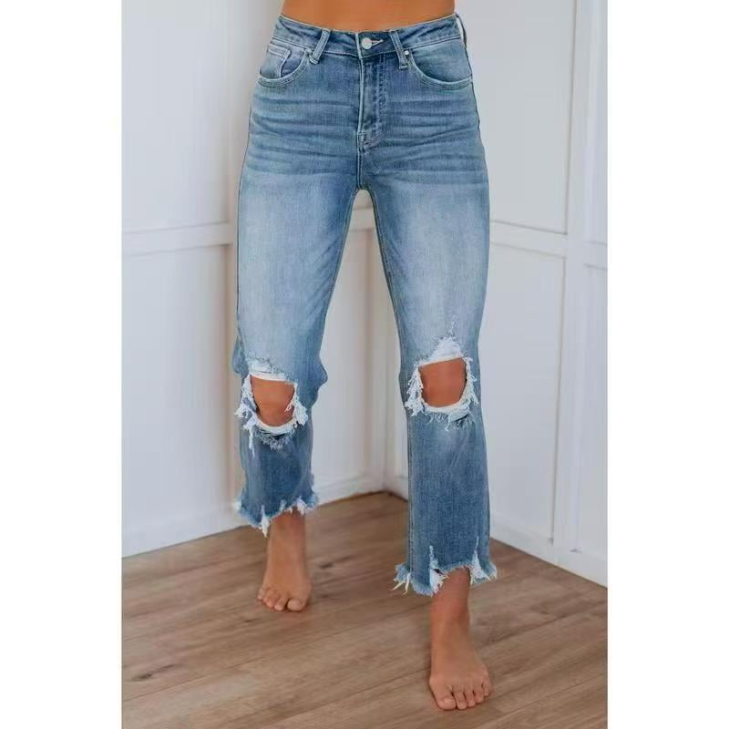 Hot Ripped Jeans for Women 2026 Spring New Export Tight Nine-point ...