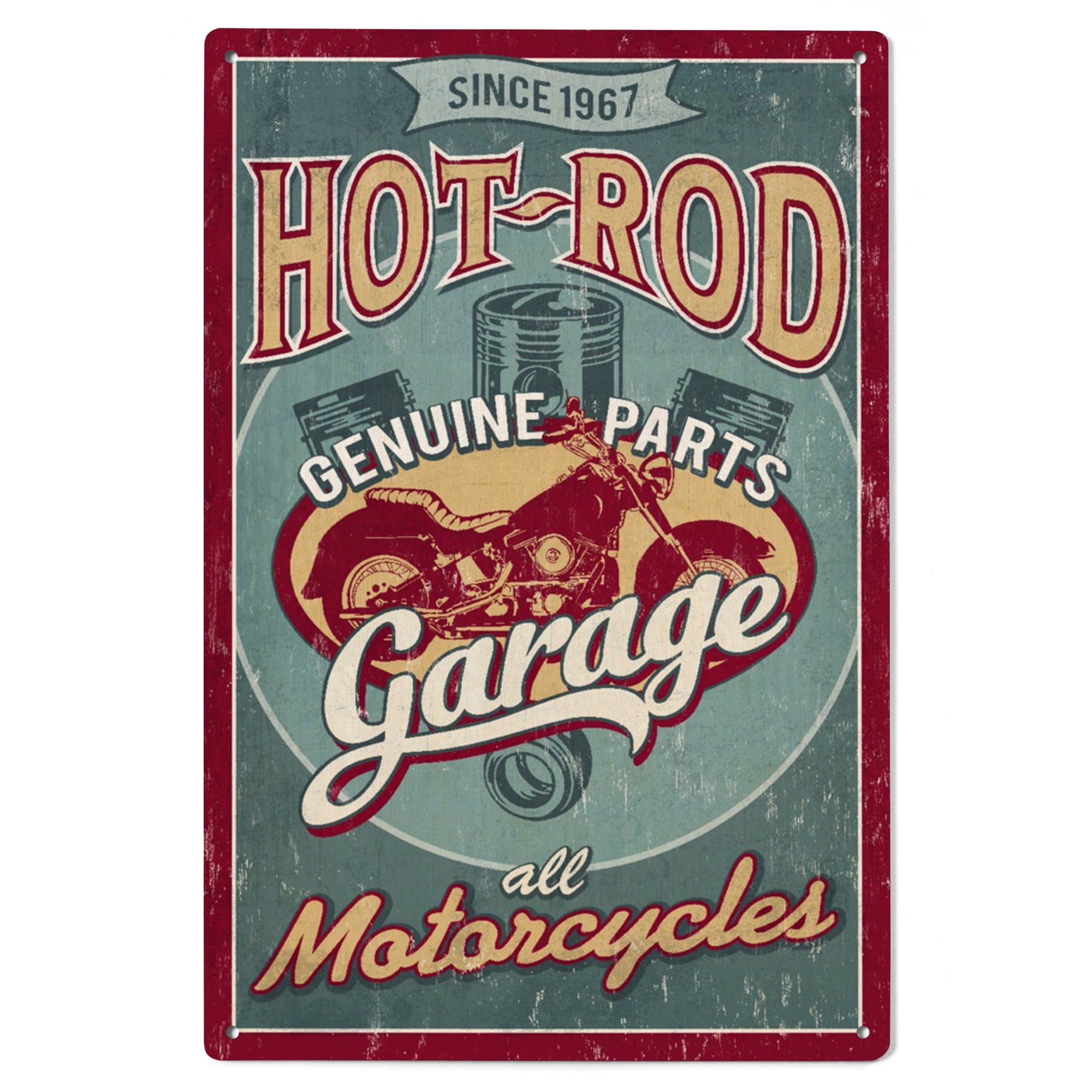 Hot Rod Garage, Motorcycles, Vintage Sign Birch Wood Wall Sign (6x9 ...