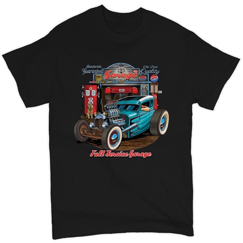 Hot Rod Garage T-shirt Historic Route 66 Old School Drag Racing Men's ...
