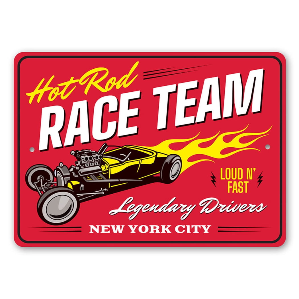 Hot Rod Race Team Garage Sign, Novelty Car Aluminum Metal Decor Sign ...