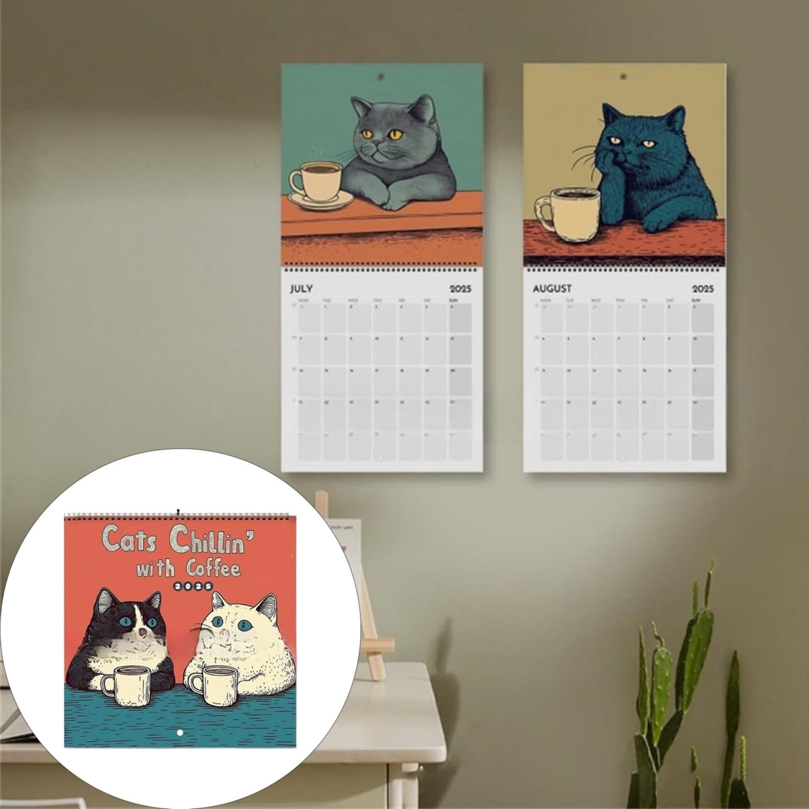 Hot Sale!2025 Cat Calendar Cats Chillin' With Coffee 8.5In Handmade 12 ...