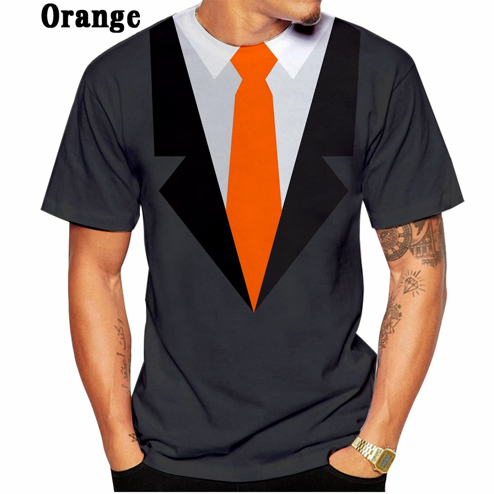 Hot Sale 2025 Summer Fashion Funny Fake Suit 3D T-shirt Tuxedo Bow Tie ...