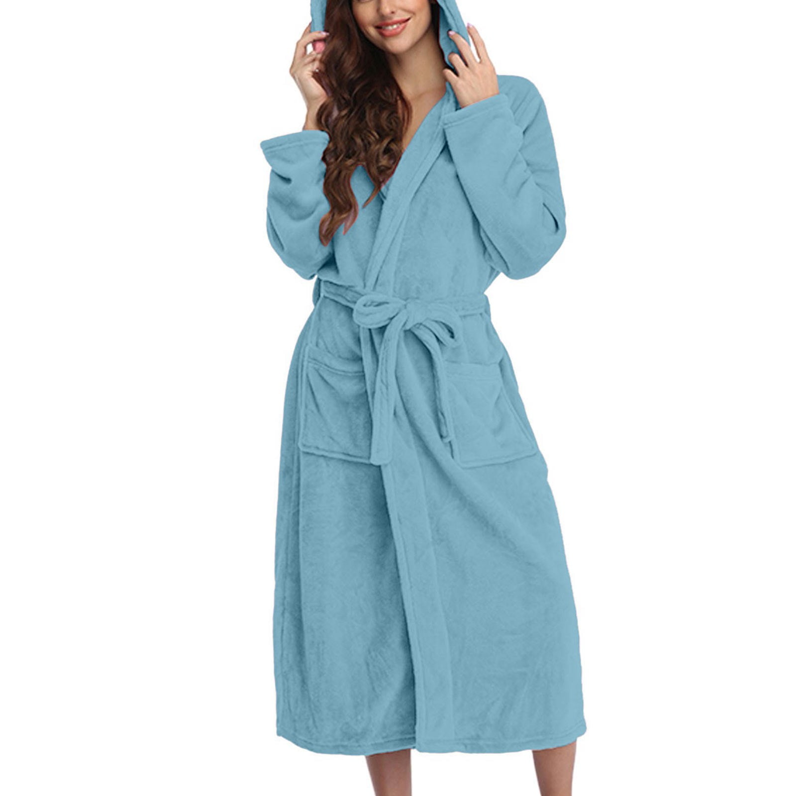 Hot Sale!! Fuzzy Soft Robes for Women, Long Plush Hooded Robe Fluffy ...