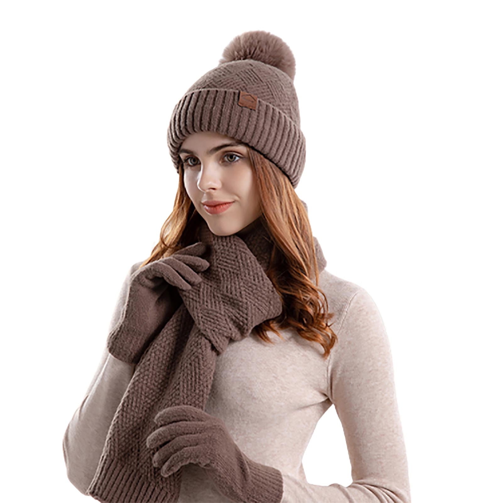 Wmkox8yii Women's Winter Hat Scarf Gloves Set, Knitting Beanie ...