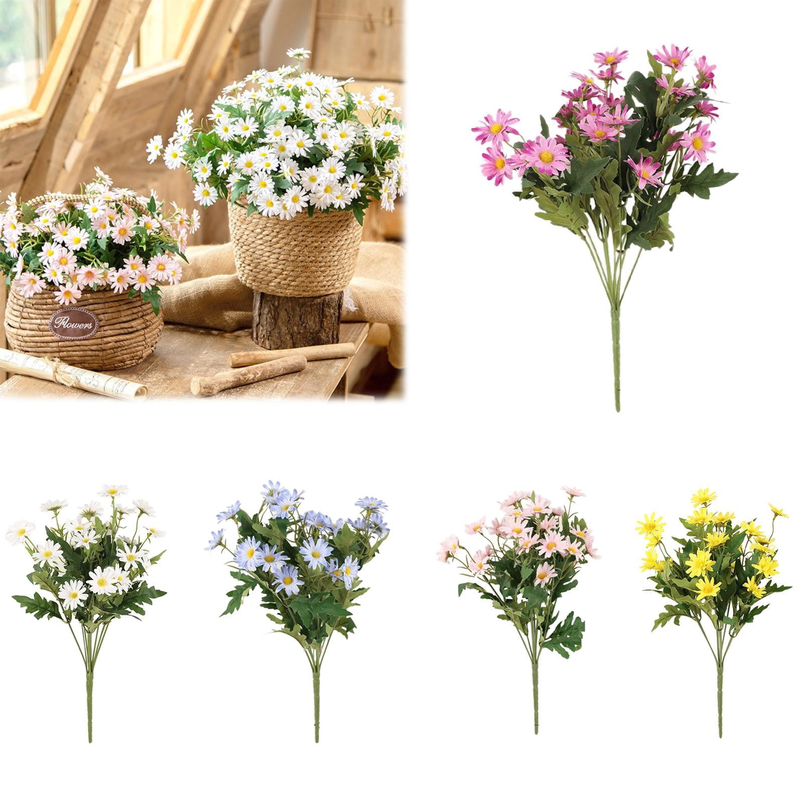 Hot Sale Lssam Artificial Silk Daisy Flowers Realistic Fake Daisies 24 ...