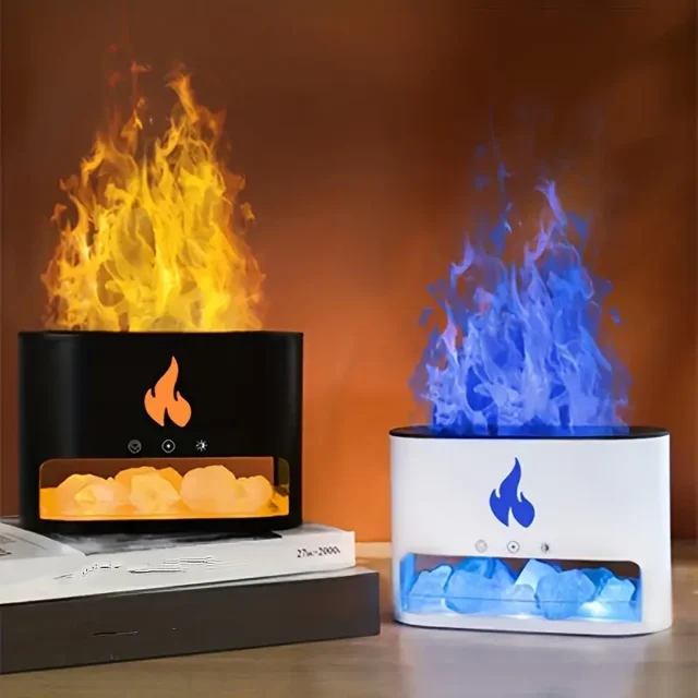 Hot Sale Salt Stone Simulation Seven Color Flame Aromatherapy Machine Colorful Night Light Large ...